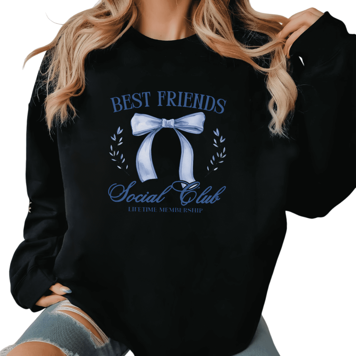 Black Print Sweatshirt Graphic Sweatshirt Best Friends Social Club ...