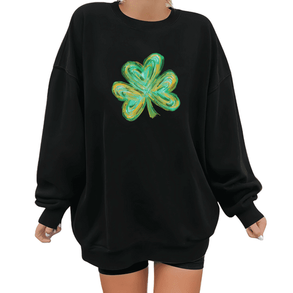 Black Print Sweatshirt Graphic Sweatshirt Brushstroke Shamrock Design ...
