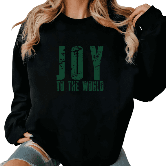 Black Print Sweatshirt Graphic Sweatshirt Cotton S-3XL Dark Green Joy ...