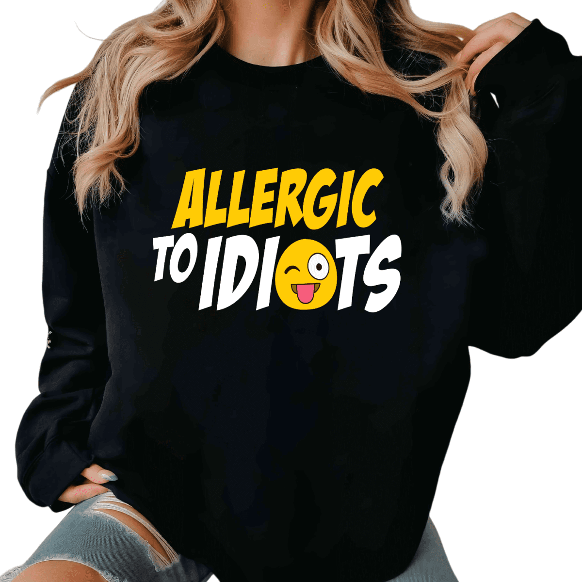 Black Print Sweatshirt Graphic Sweatshirt Cotton Yellow White Allergic ...