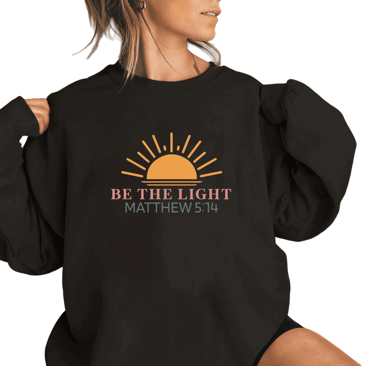 Black Print Sweatshirt Graphic Sweatshirt with Be The Light Matthew 5 ...