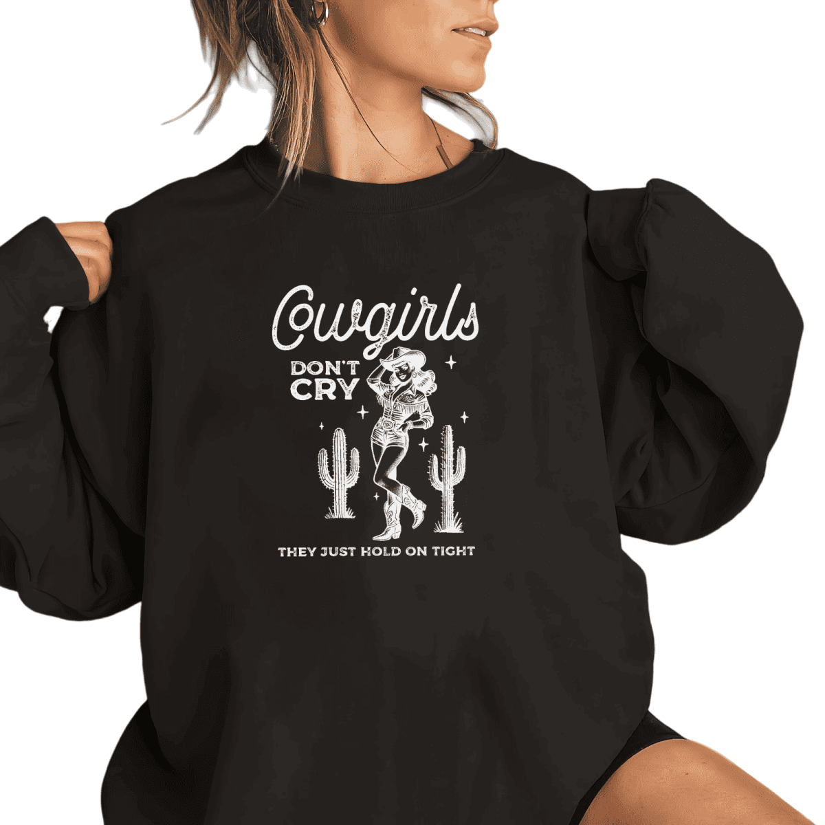 Black Print Sweatshirt Graphic Sweatshirt Loose White Print Cowgirls ...