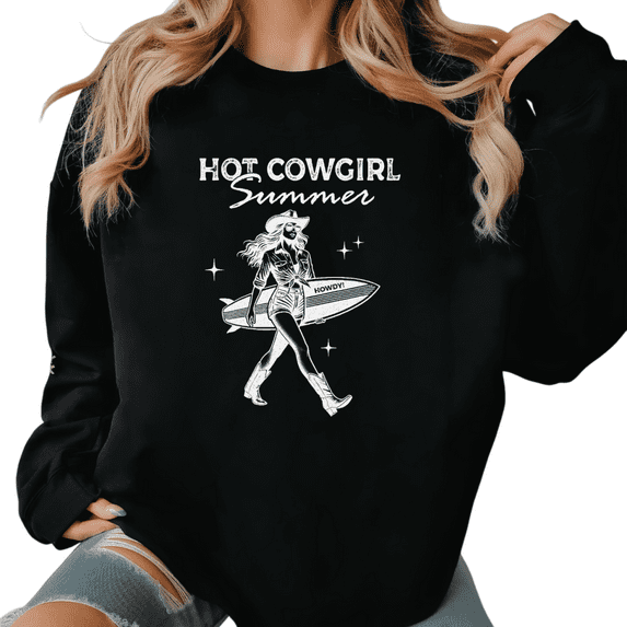 Black Print Sweatshirt Graphic Sweatshirt Loose White Print Hot Cowgirl ...
