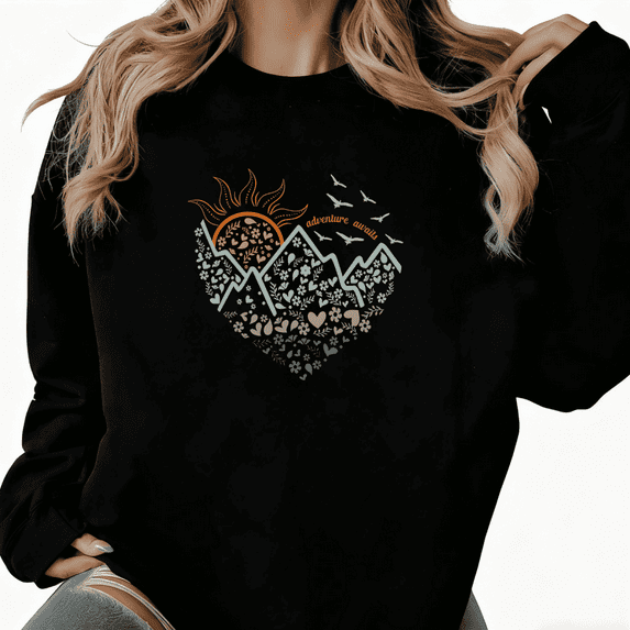 Black Print Sweatshirt Sweatshirt Floral Botanical Design S-3XL Casual ...