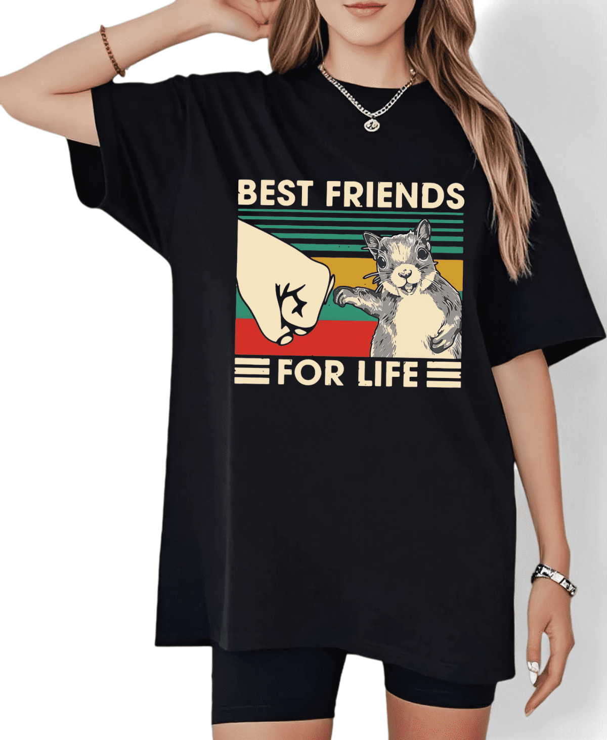 Black Print T-shirt Best Friends For Life Squirrel Graphic Tees Retro ...
