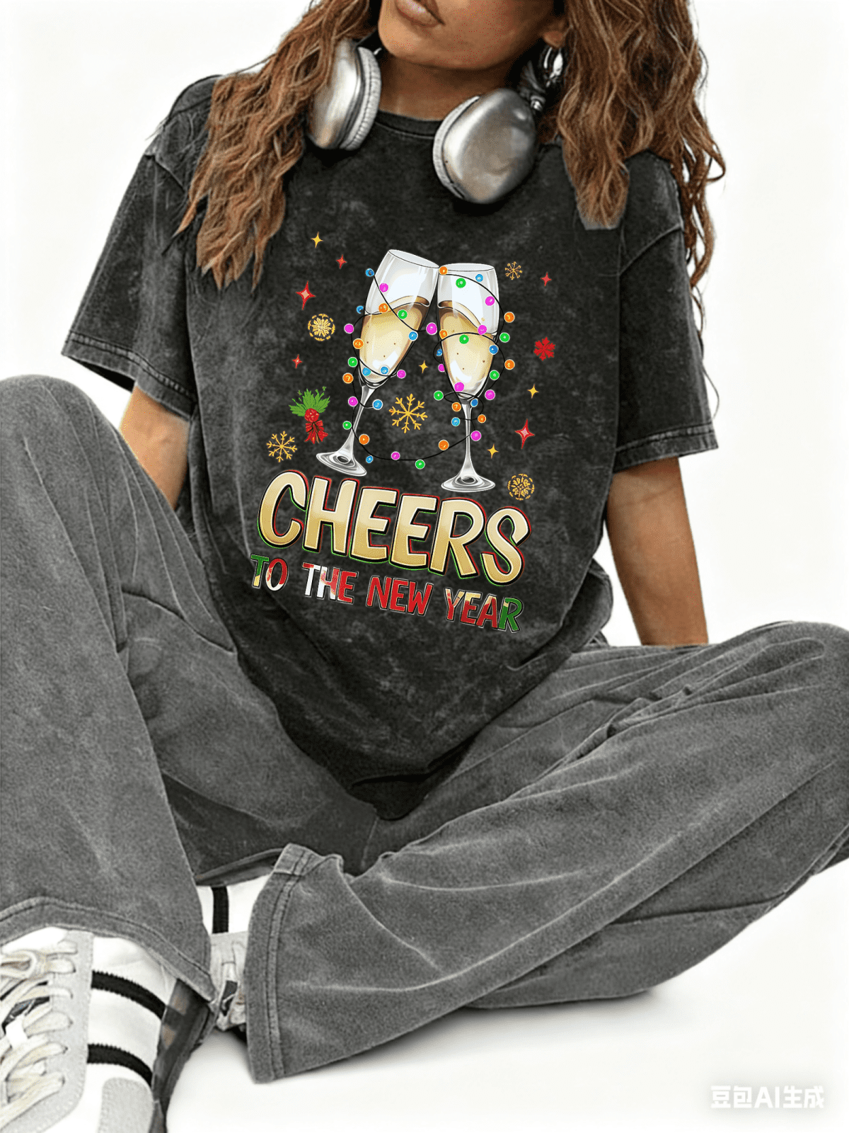 Black Print T shirt displaying Multicolor Cheers To The New Year ...