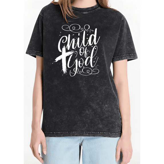Black Print Tshirt Child of God Christian Cross Calligraphy Graphic ...