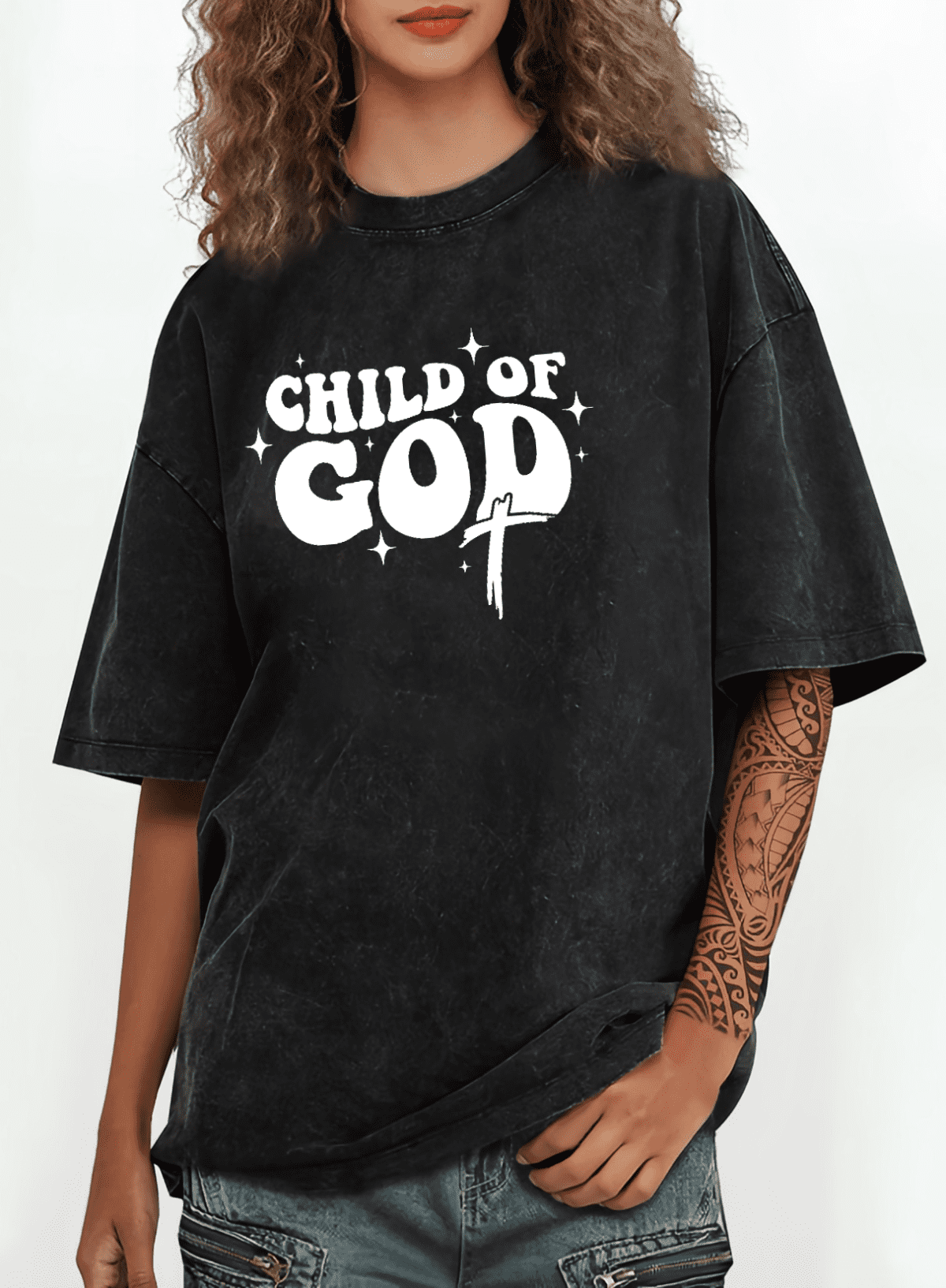 Black Print Tshirt Child of God White Cross Graphic Tees Shirts ...