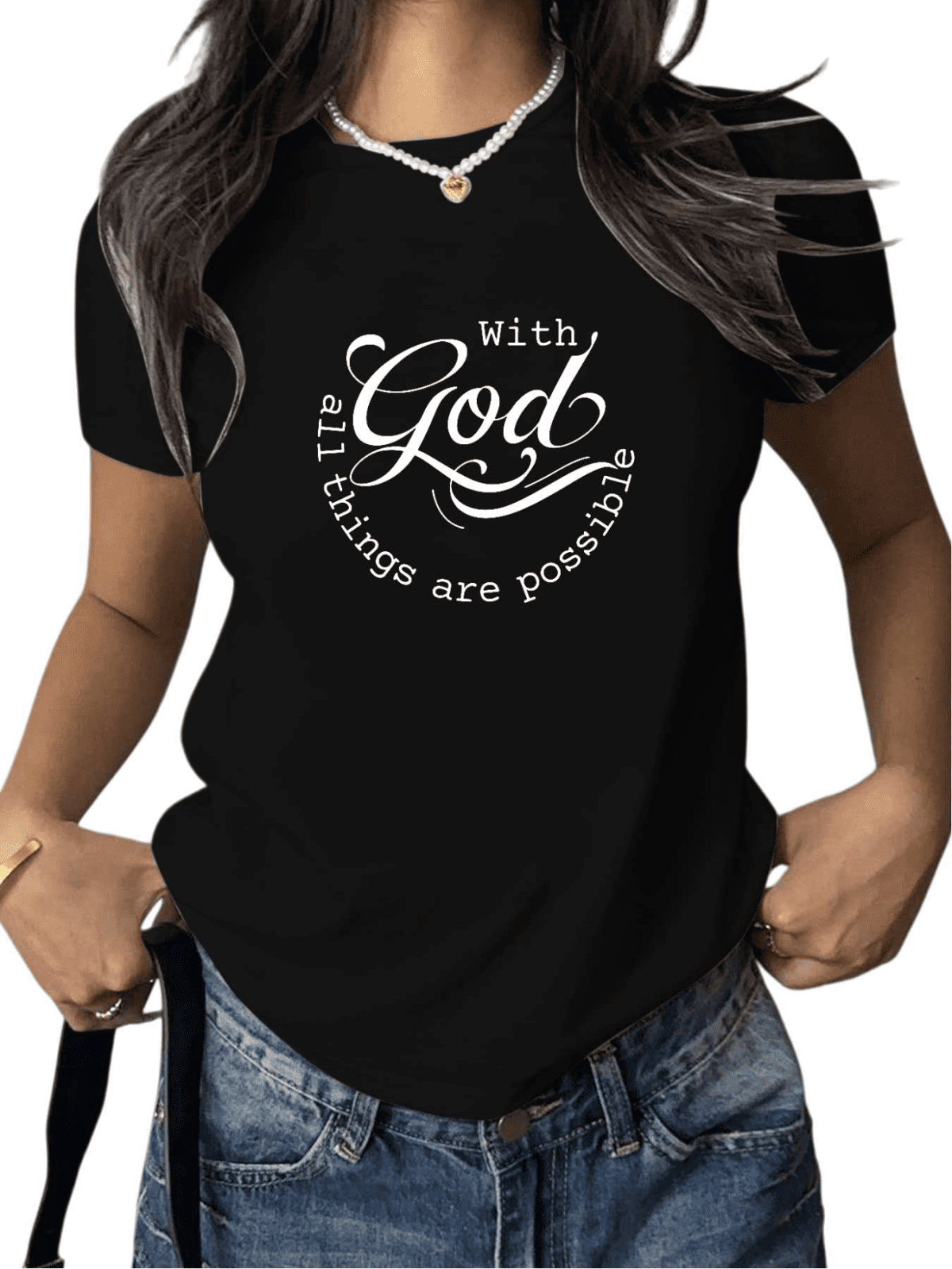 Black Print Tshirt Cotton Graphic Tees Shirts Flowing White Cursive ...