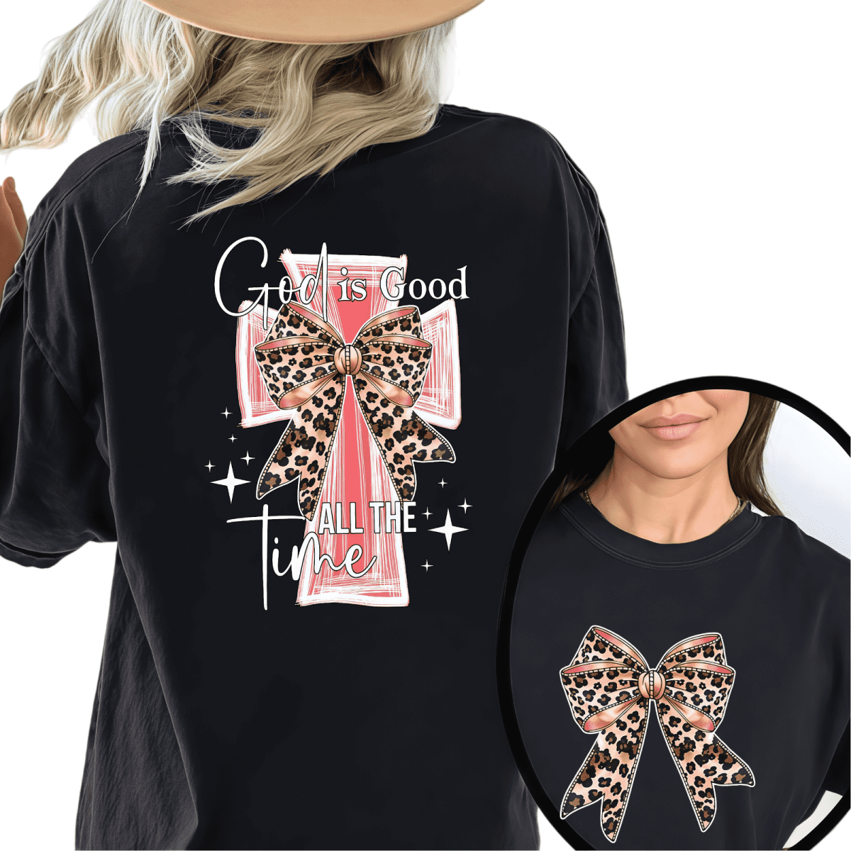 Black Print Tshirt Cotton Graphic Tees Shirts Leopard Bow Cross God is ...