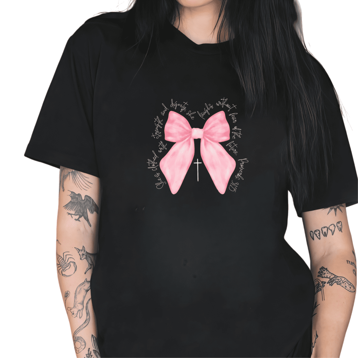 Black Print Tshirt Cotton Graphic Tees Shirts Soft Pink Bow Cross ...