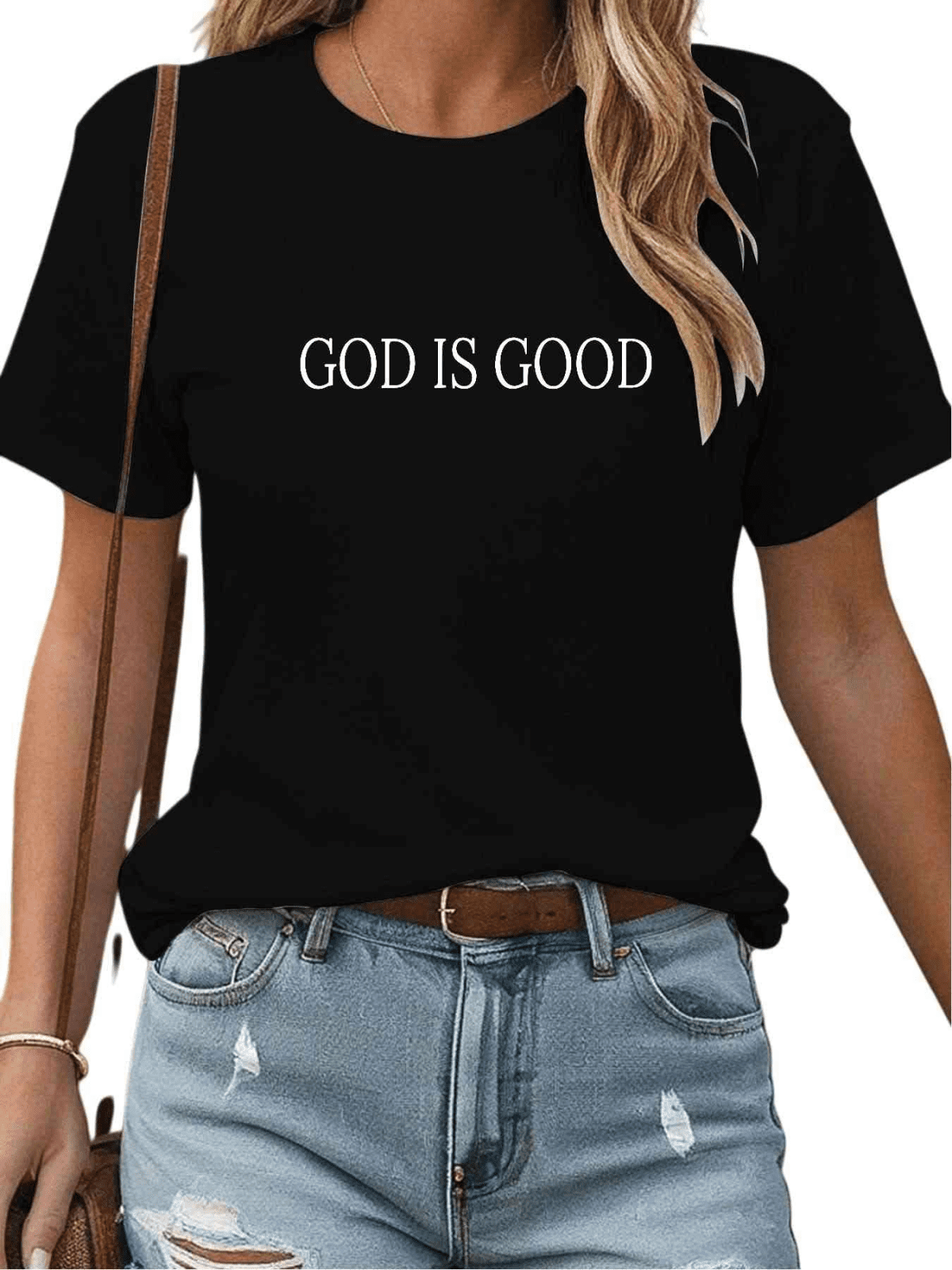 Black Print Tshirt Cotton Graphic Tees Shirts Streamlined White GOD IS ...