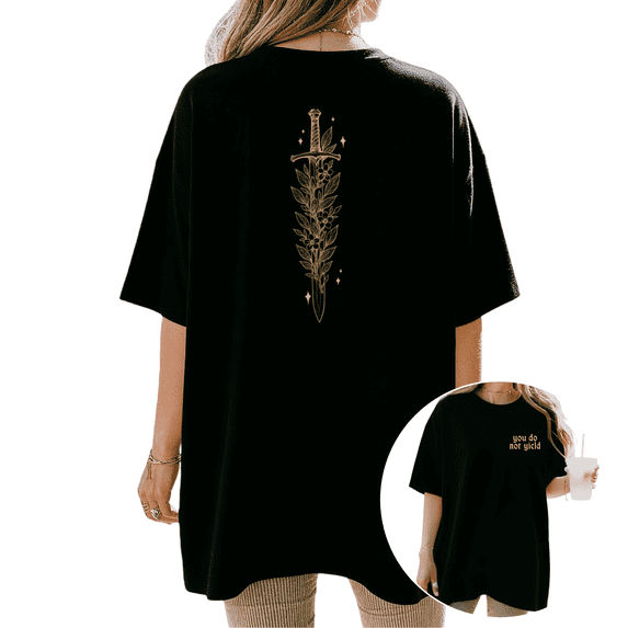Black Print Tshirt Dark Academia Sword Floral Graphic Tees Shirts ...