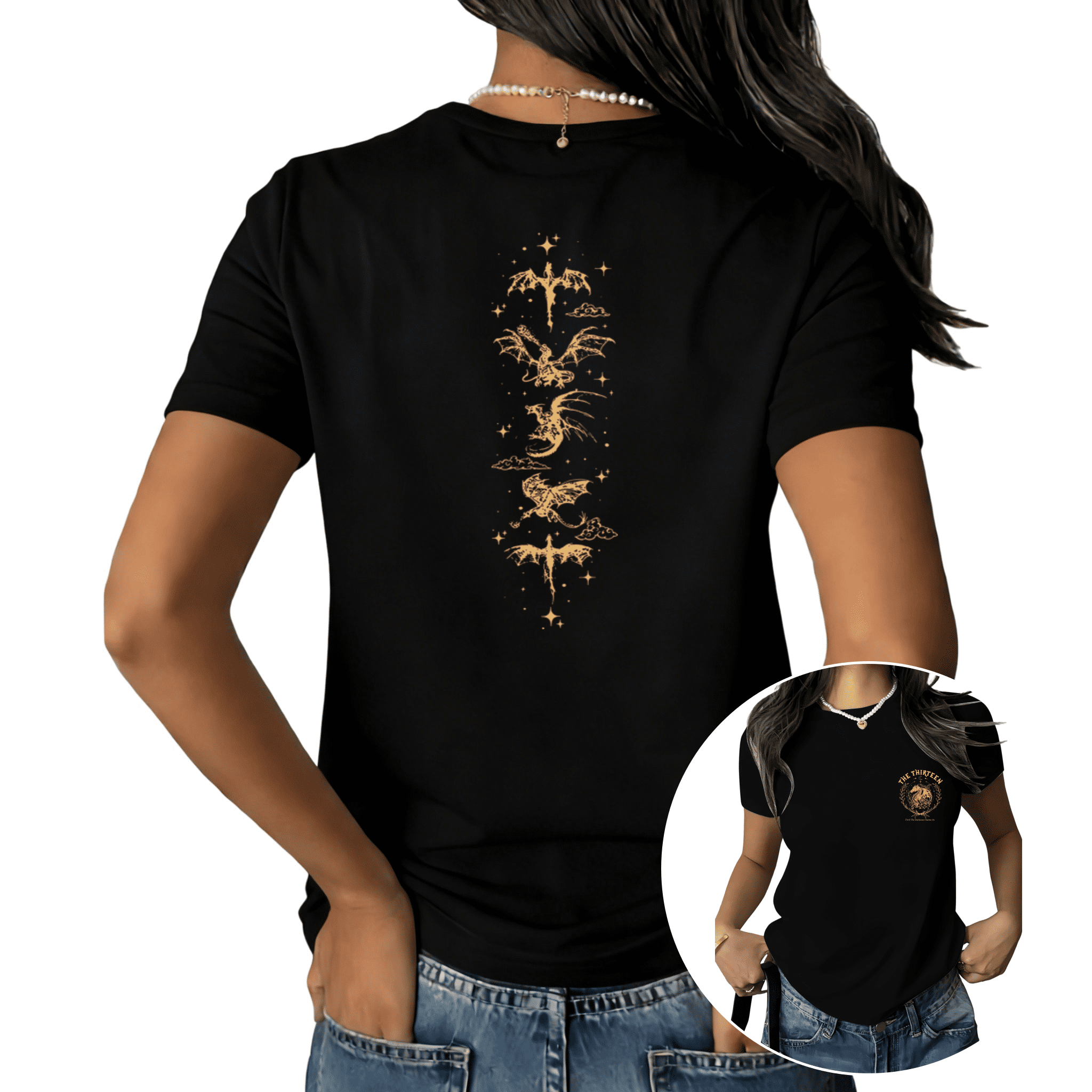 Black Print Tshirt Dragon Graphic Tees Shirts Fantasy Mythical Creature ...