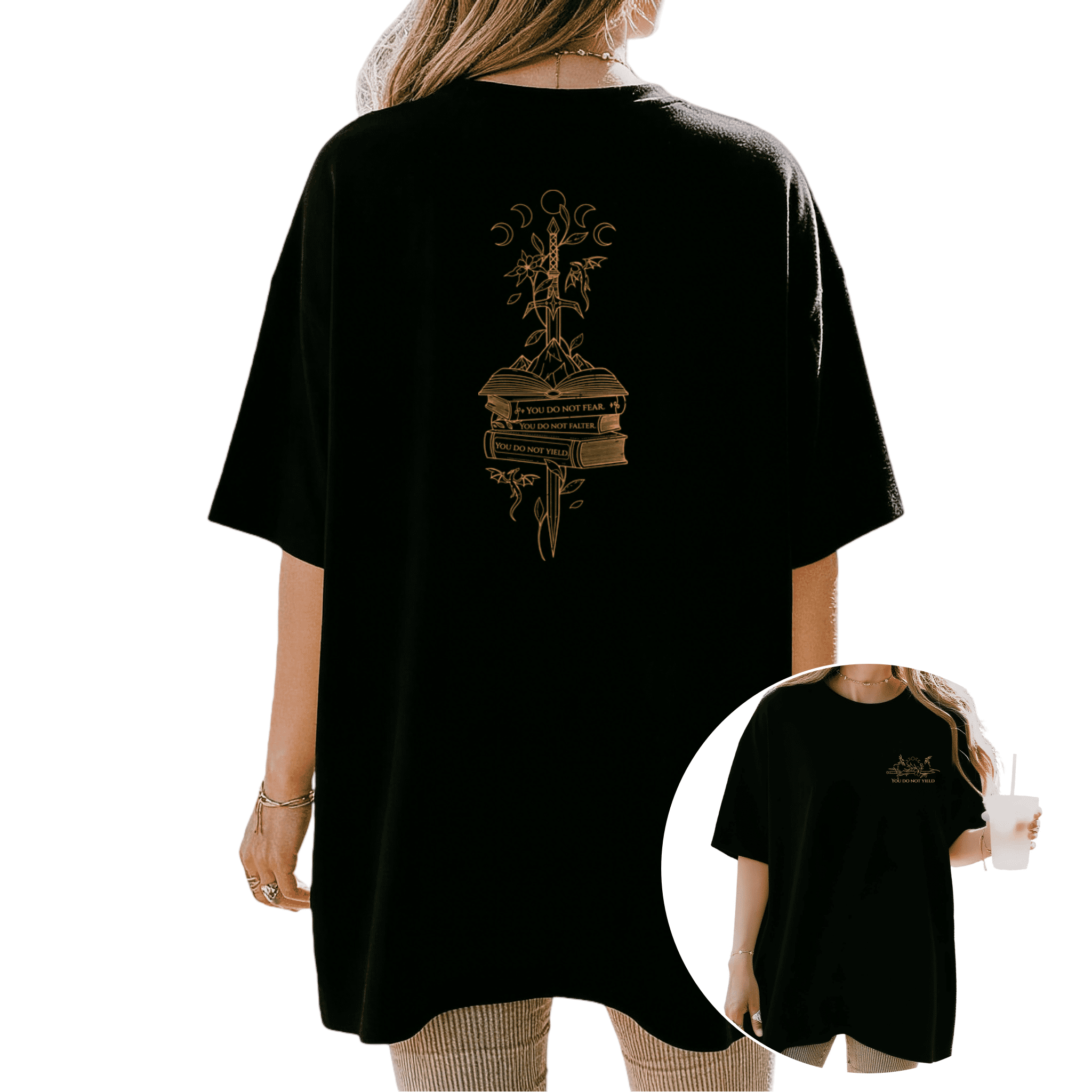 Black Print Tshirt Fantasy Sword Book Graphic Tees Shirts Dark Academia ...