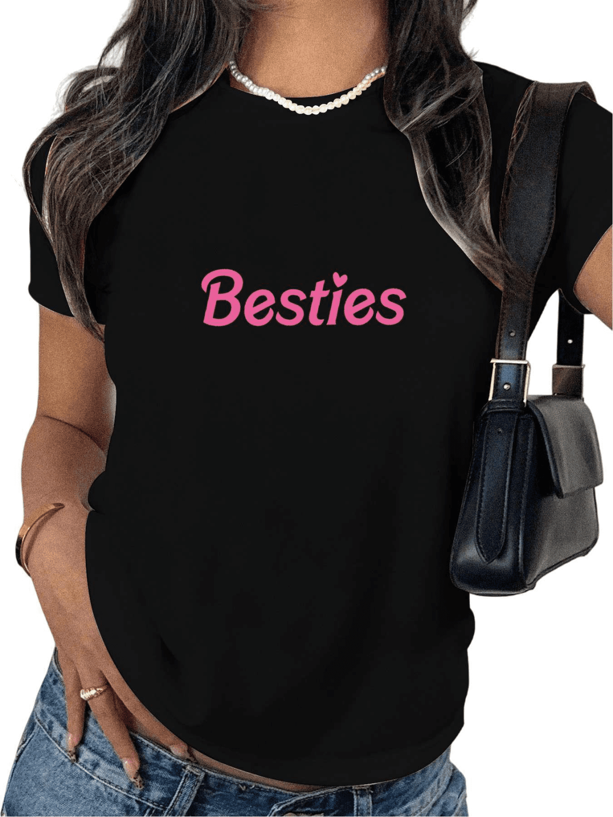 Black Print Tshirt Graphic Tees Besties Shirts for BFF Matching Casual ...