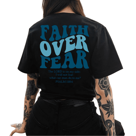 Black Print Tshirt Graphic Tees Loose Shirts Blue Gradient FAITH OVER ...