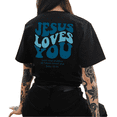 Black Print Tshirt Graphic Tees Loose Shirts Blue Gradient JESUS LOVES ...