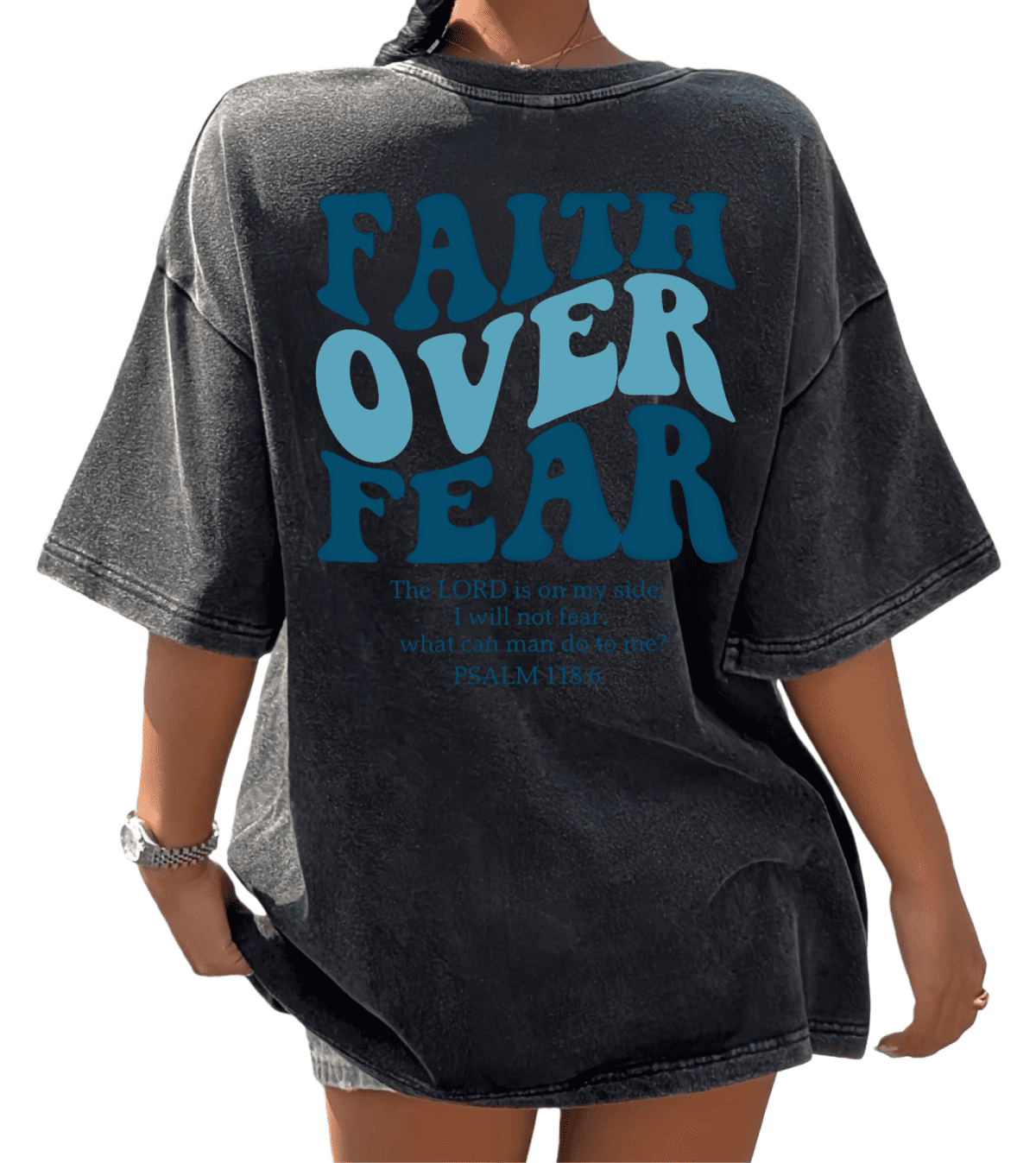 Black Print Tshirt Graphic Tees Cotton Shirts Cozy Blue Gradient FAITH ...