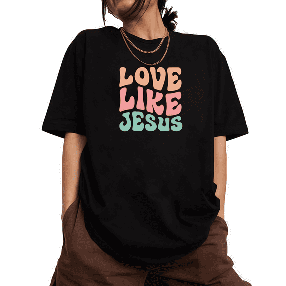 Black Print Tshirt Graphic Tees Loose Shirts LOVE LIKE JESUS Design ...