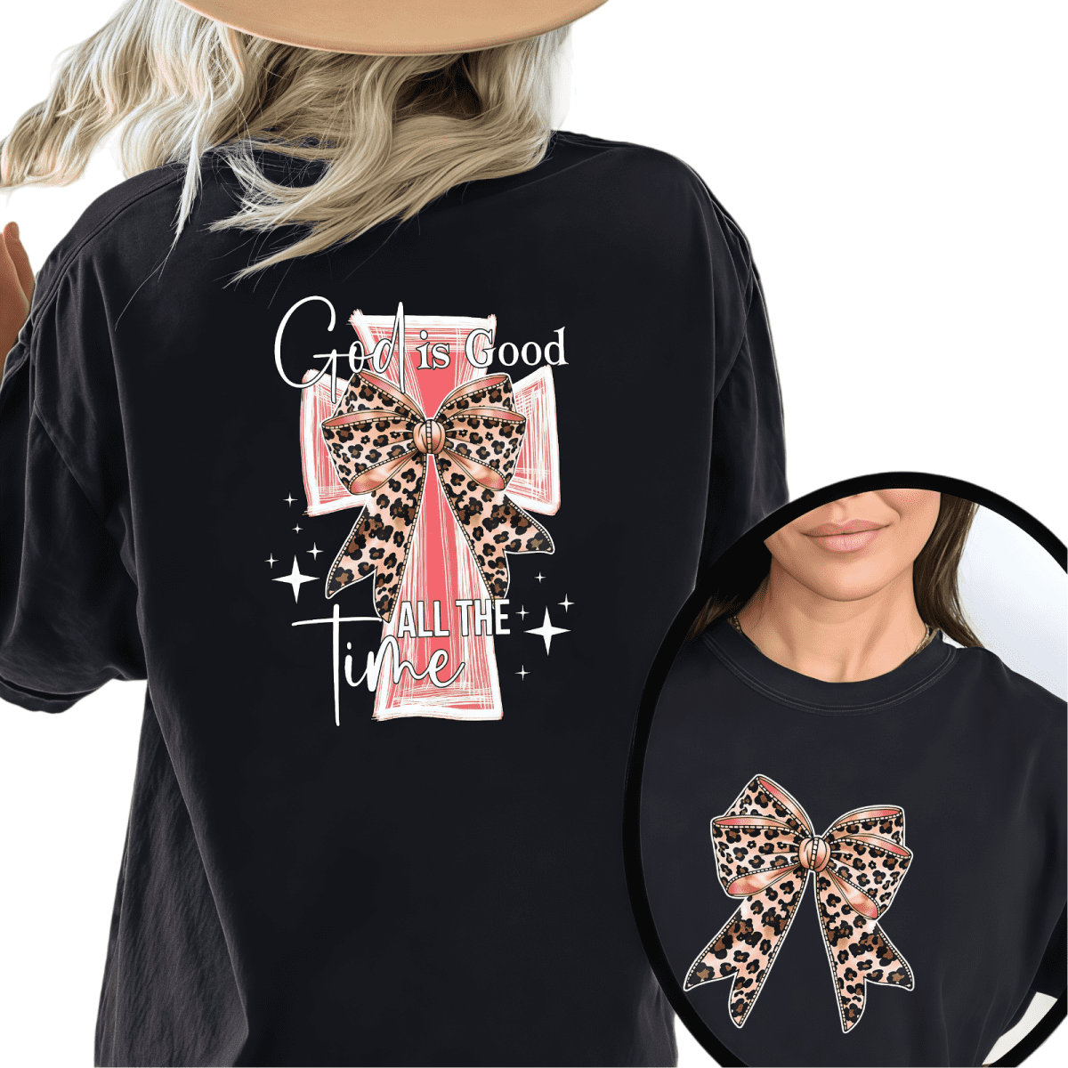 Black Print Tshirt Graphic Tees Loose Shirts Lively Leopard Bow Pink ...