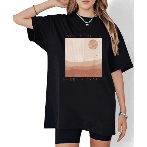 Black Print Tshirt Graphic Tees Loose Shirts NEW MERCIES EVERY MORNING ...