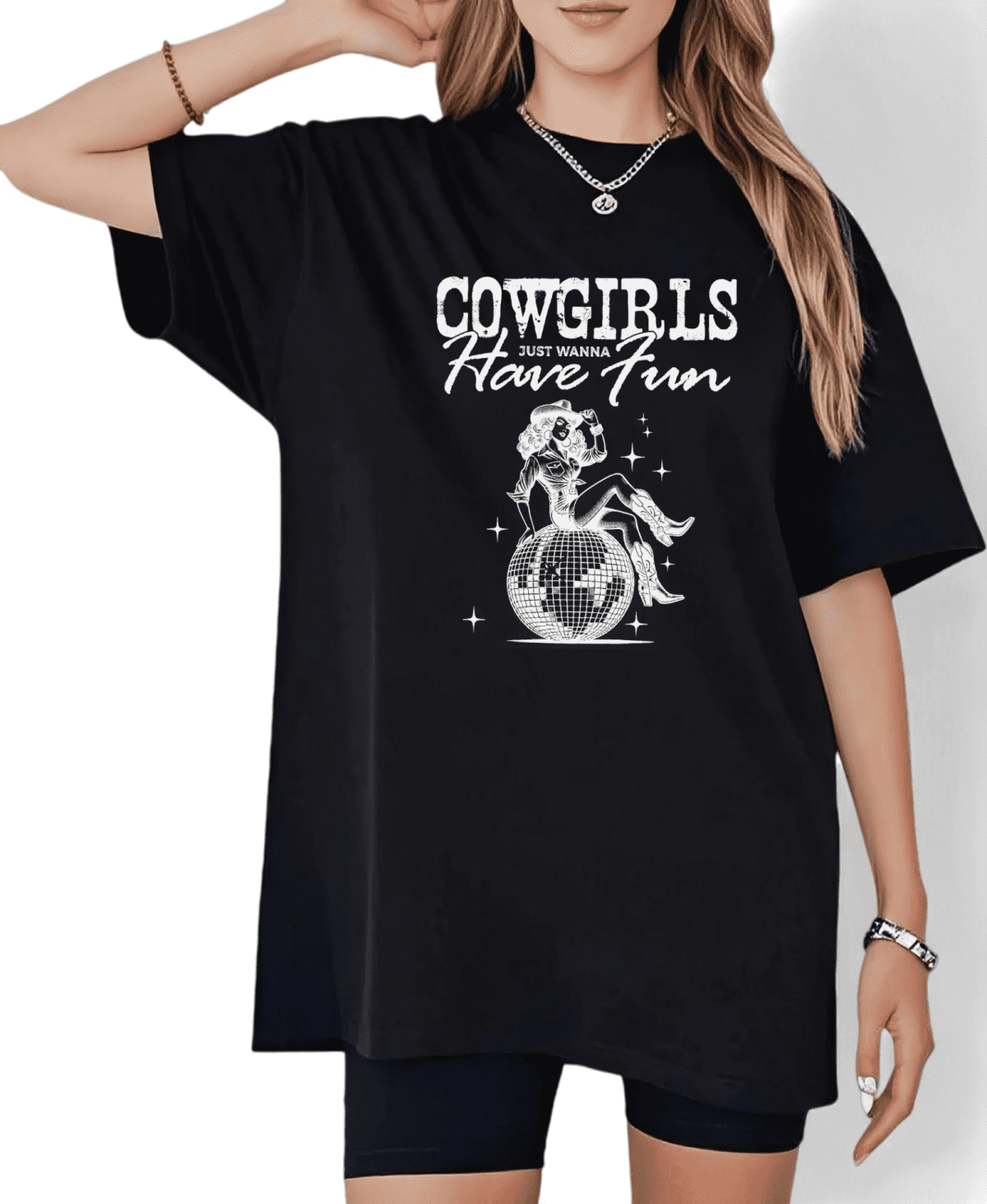 Black Print Tshirt Graphic Tees Loose Shirts S-5XL COWGIRLS Just Wanna ...