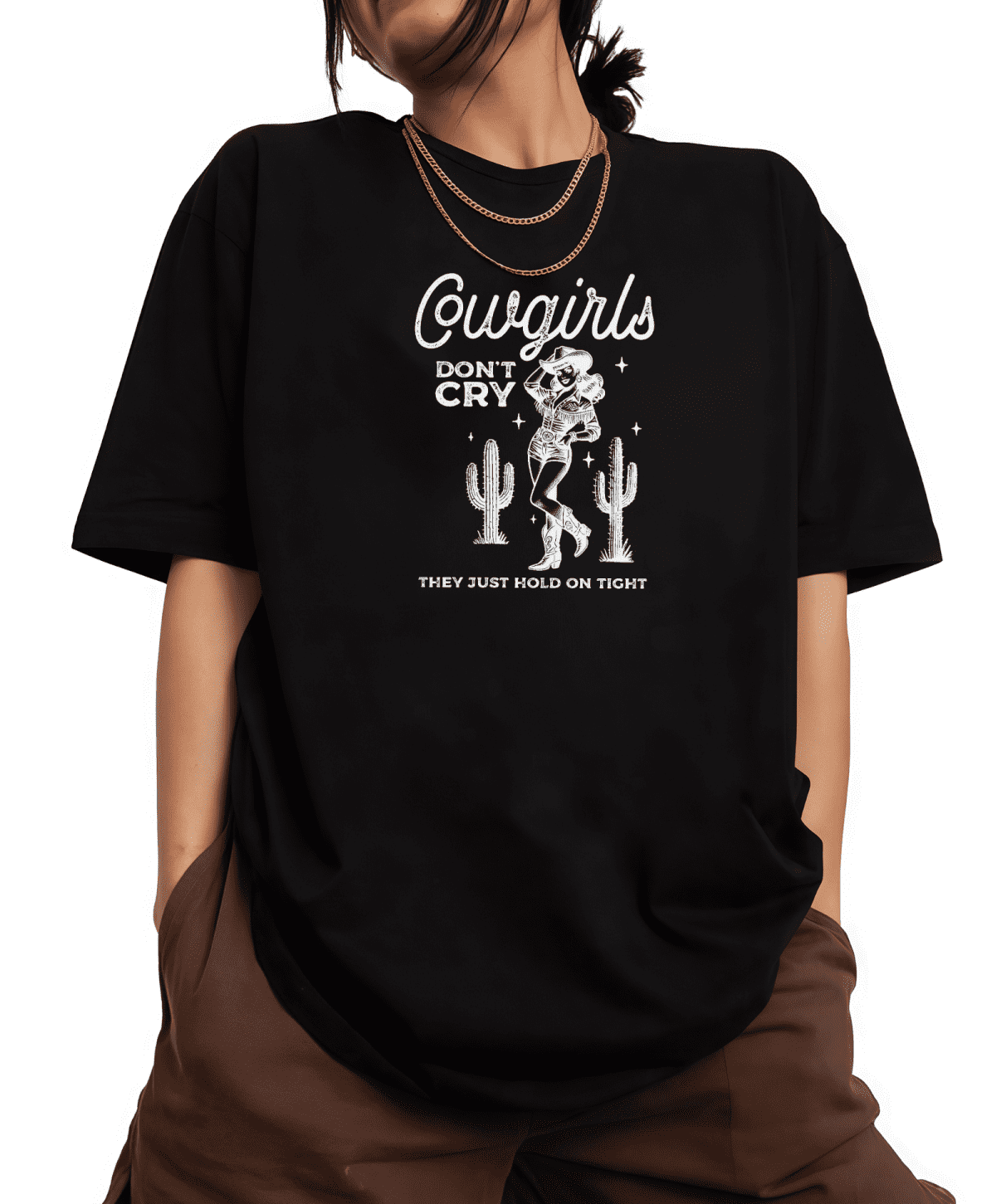 Black Print Tshirt Graphic Tees Loose Shirts S-5XL Cowgirls Don't Cry ...