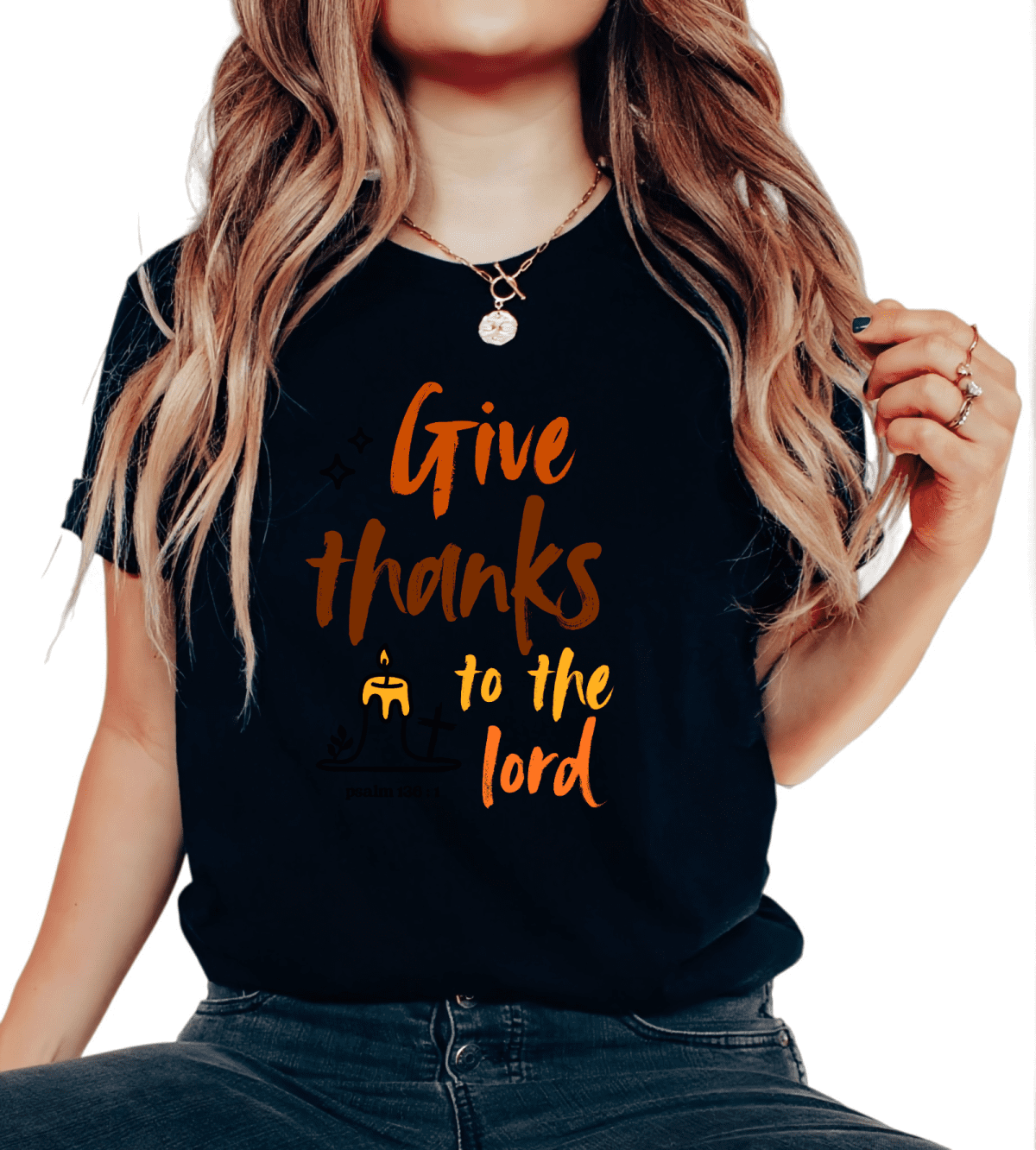 Black Print Tshirt Graphic Tees Loose Shirts S-5XL Give Thanks To The ...