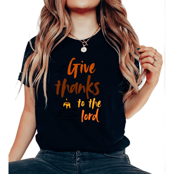 Black Print Tshirt Graphic Tees Loose Shirts S-5XL Give Thanks To The ...