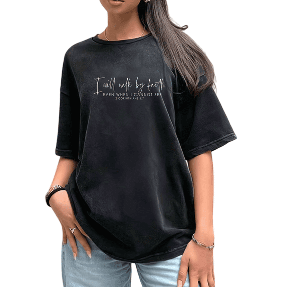 Black Print Tshirt Graphic Tees Loose Shirts Serene White Cursive I ...