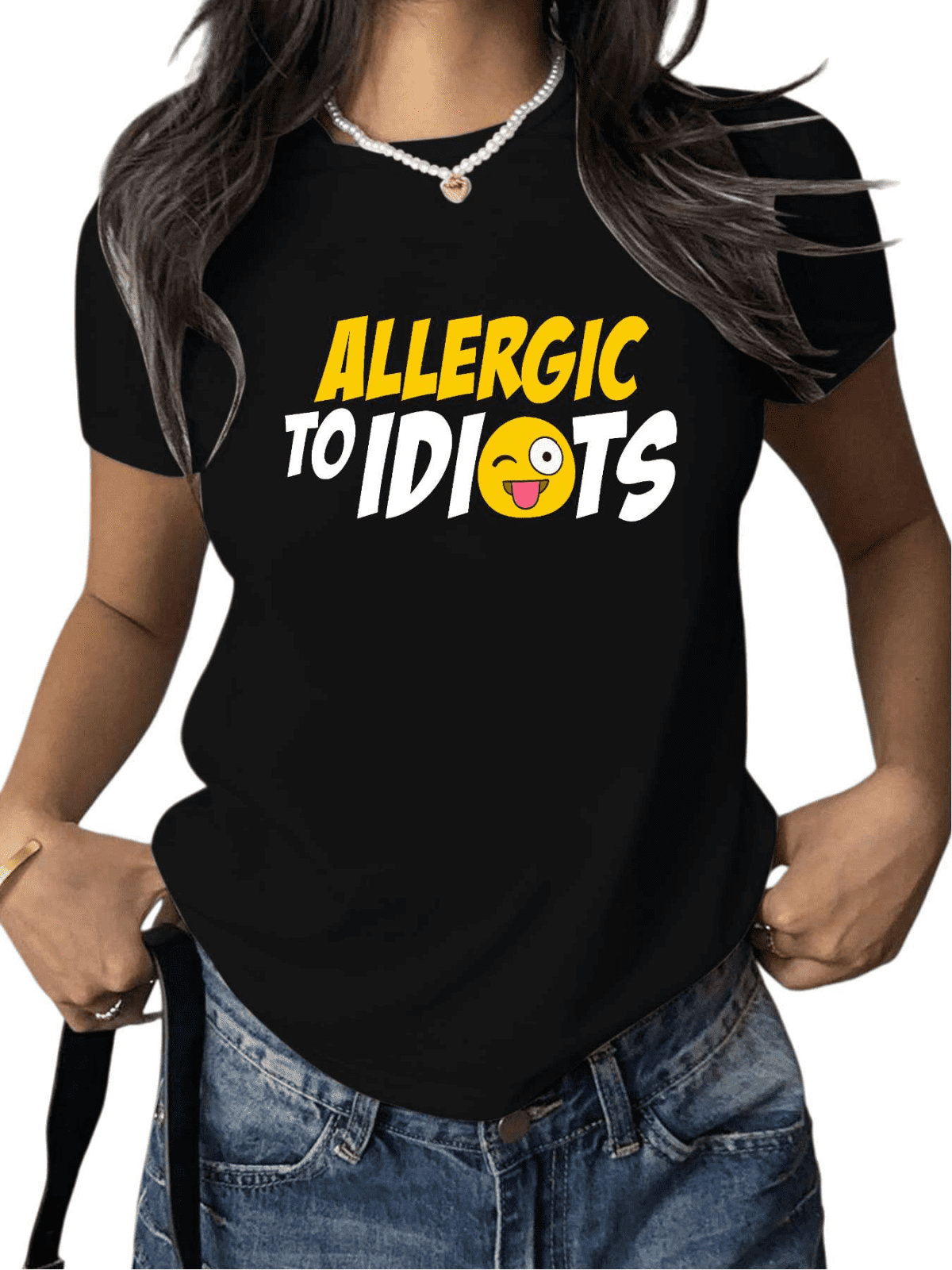 Black Print Tshirt Graphic Tees Shirts Allergic To Idiots Funny Emoji ...