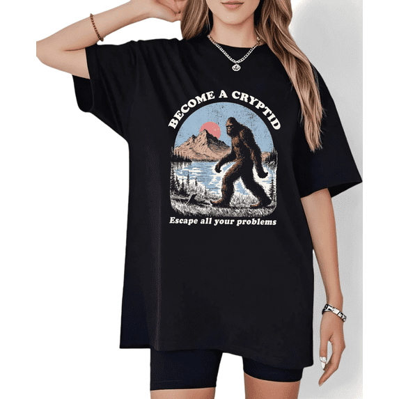 Black Print Tshirt Graphic Tees Shirts Become A Cryptid Escape All Your ...