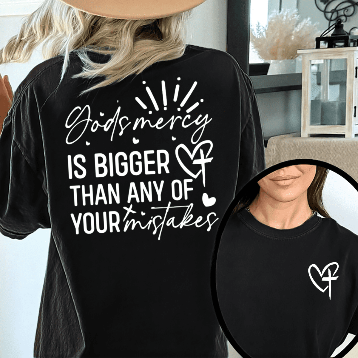 Black Print Tshirt Graphic Tees Shirts Christian Gods Mercy Is Bigger ...