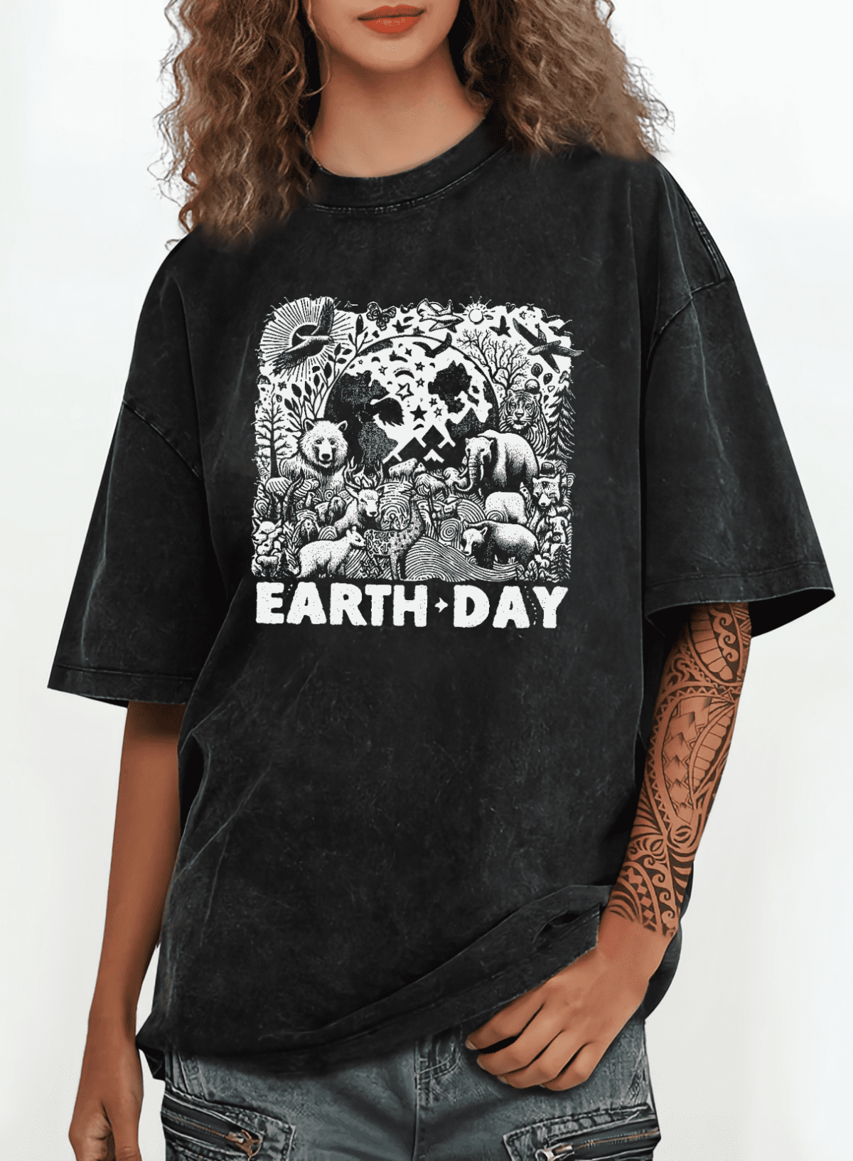 Black Print Tshirt Graphic Tees Shirts Earth Day Animal Wildlife Nature ...