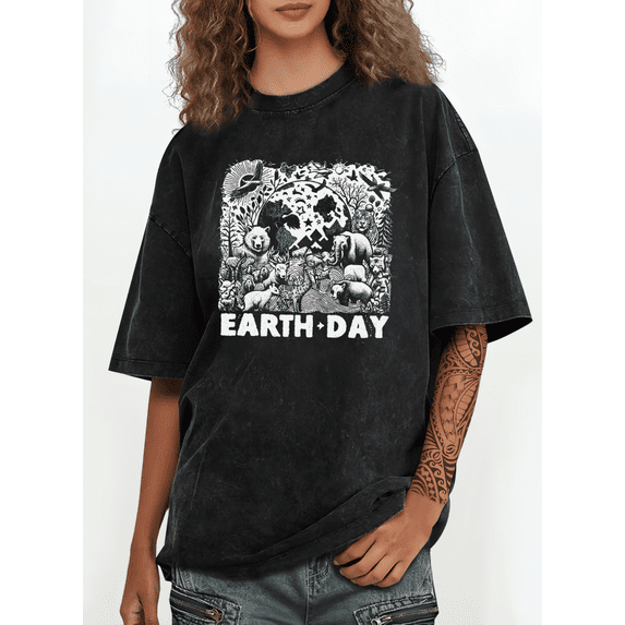 Black Print Tshirt Graphic Tees Shirts Earth Day Animal Wildlife Nature ...