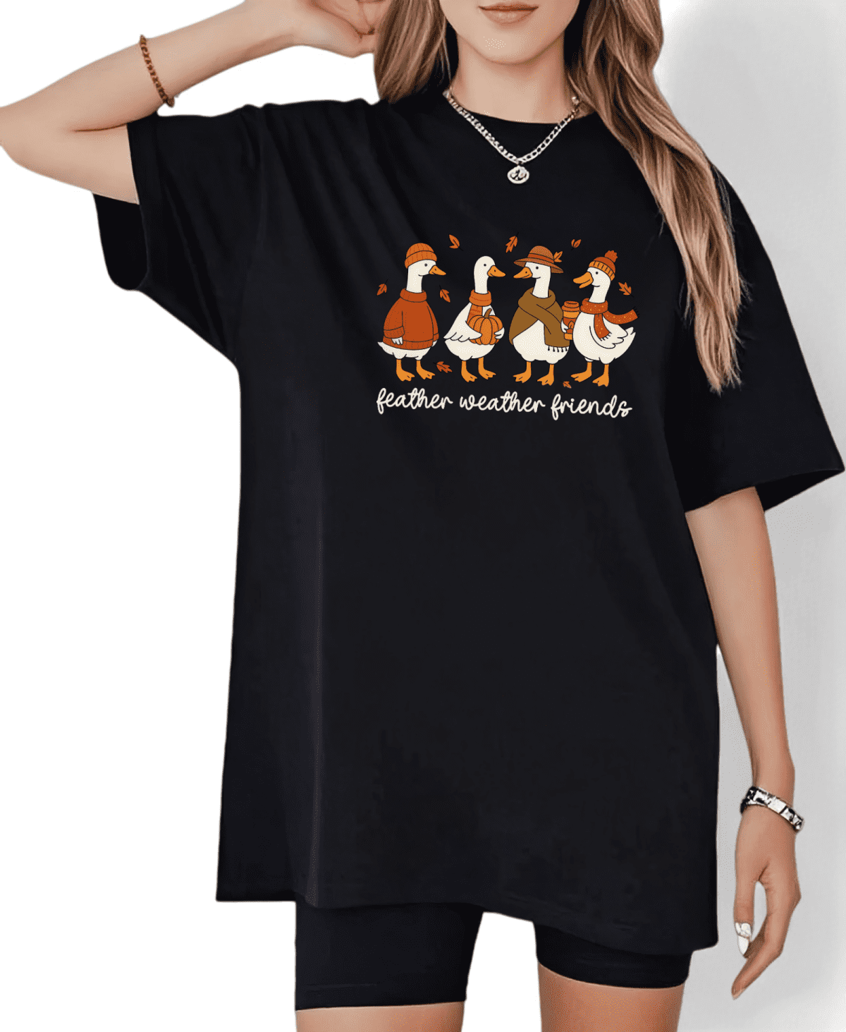 Black Print Tshirt Graphic Tees Shirts Feather Weather Friends Duck ...