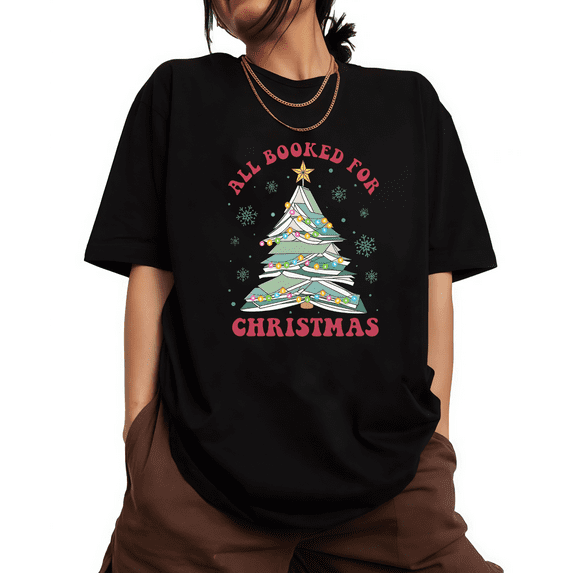 Black Print Tshirt Graphic Tees Shirts S-5XL All Christmas Booked ...
