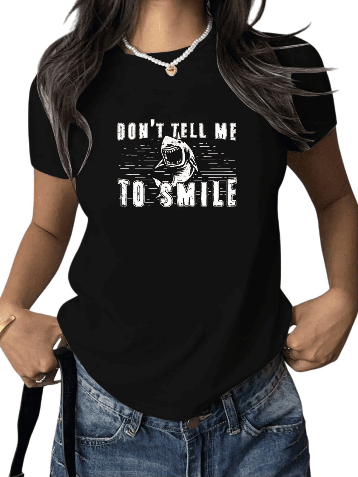 Black Print Tshirt Graphic Tees Shirts S-5XL DON'T TELL ME TO SMILE ...