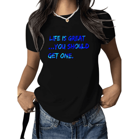 Black Print Tshirt Graphic Tees Shirts S-5XL Life Is Great Blue ...