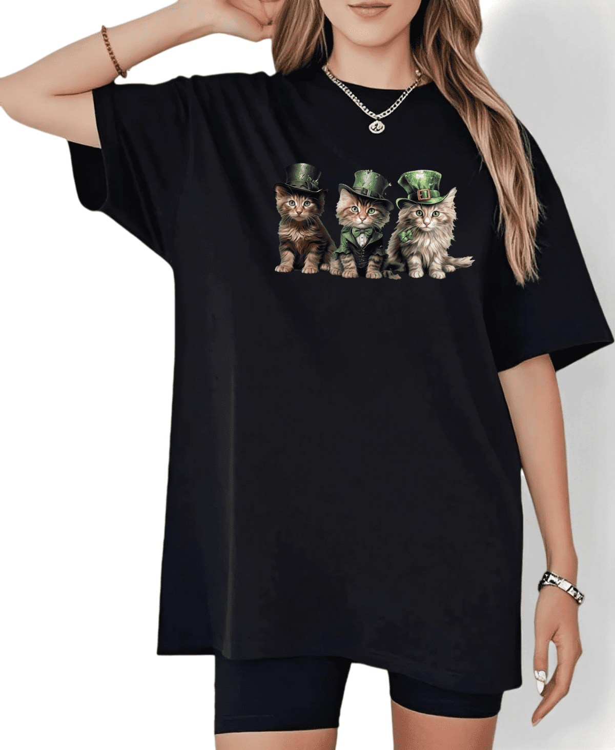 Black Print Tshirt Graphic Tees Shirts St Patrick Day Cat Group Top Hat ...