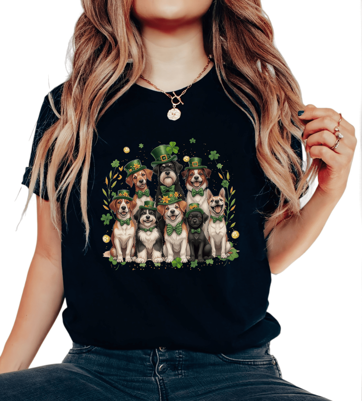 Black Print Tshirt Graphic Tees Shirts St Patrick Day Dog Group ...