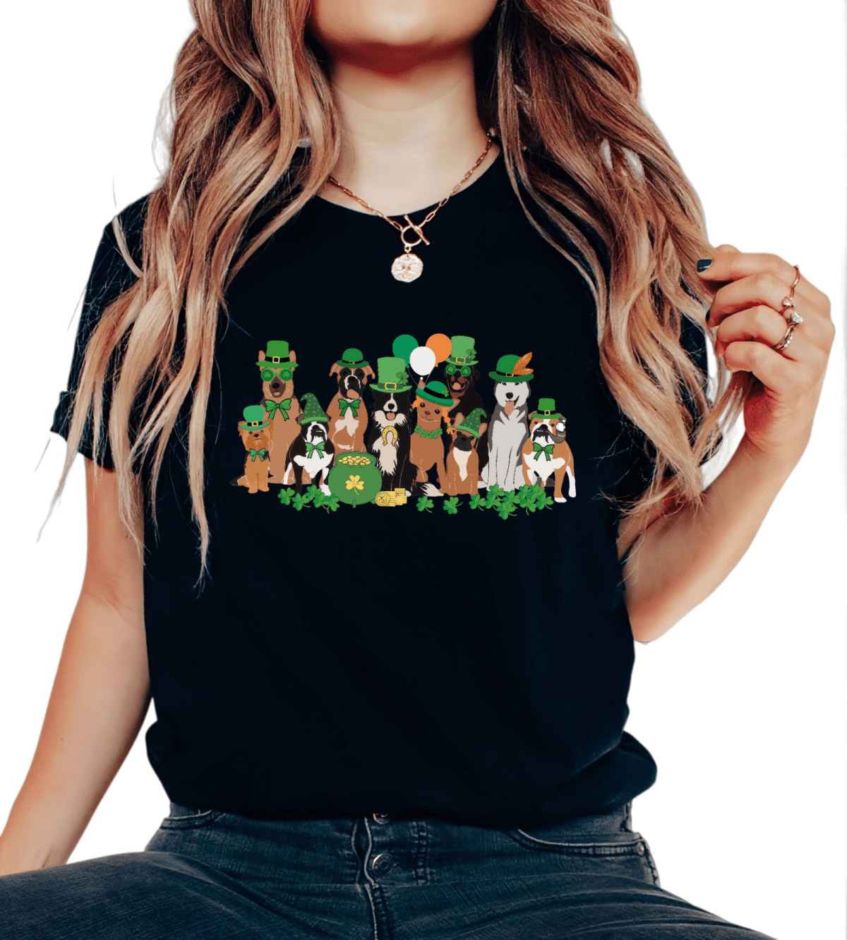 Black Print Tshirt Graphic Tees Shirts St Patrick Day Dog Group ...