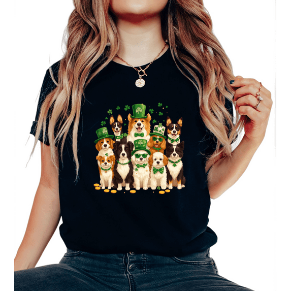 Black Print Tshirt Graphic Tees Shirts St Patrick Day Dog Group ...