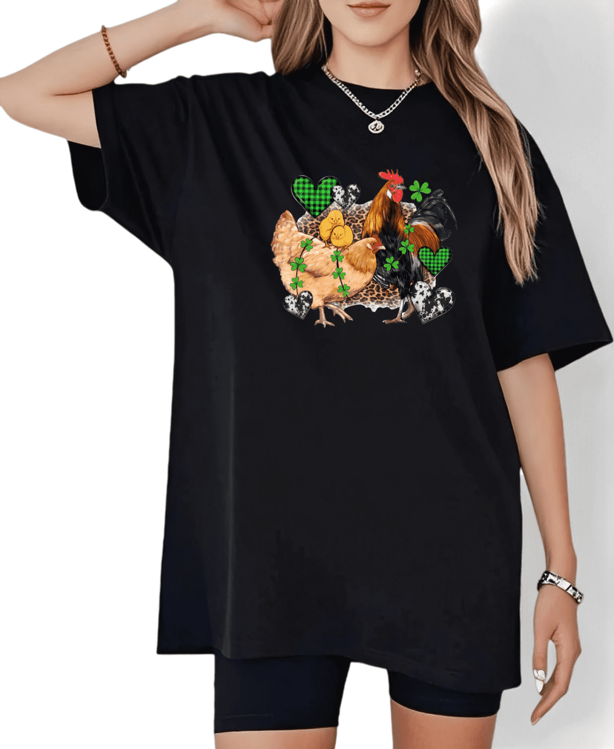 Black Print Tshirt Graphic Tees Shirts St Patrick Day Rooster Hen Chick ...
