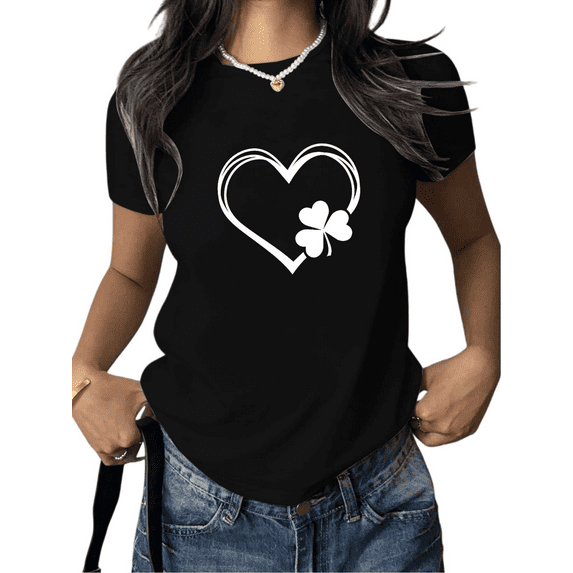 Black Print Tshirt Graphic Tees Shirts St Patrick’s Day Double Outline ...