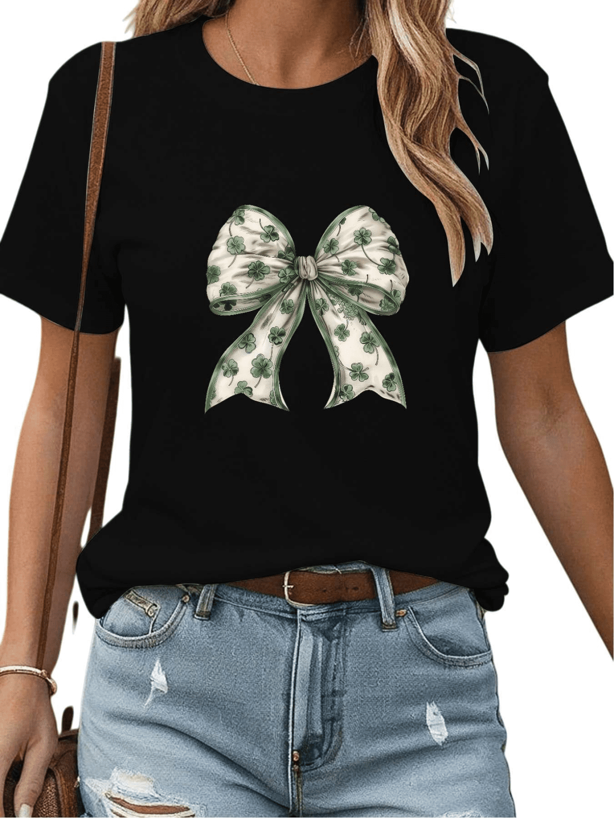 Black Print Tshirt Graphic Tees Shirts St Patrick’s Day Festive Clover ...