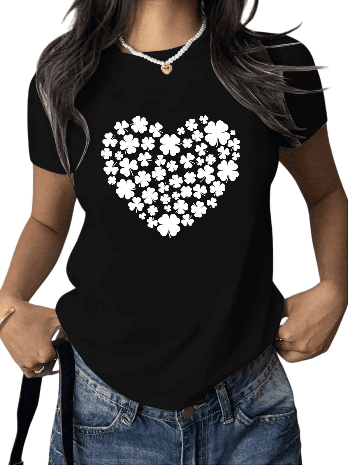 Black Print Tshirt Graphic Tees Shirts St Patrick’s Day Heart Shaped ...