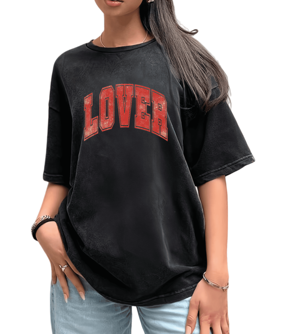 Black Print Tshirt Graphic Tees Shirts Washed Lover Bold Red Text ...