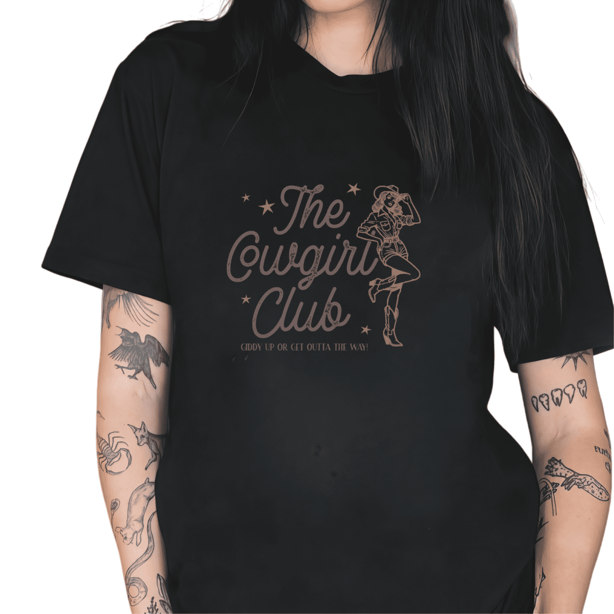 Black Print Tshirt Graphic Tees Shirts Western The Cowgirl Club Rodeo ...